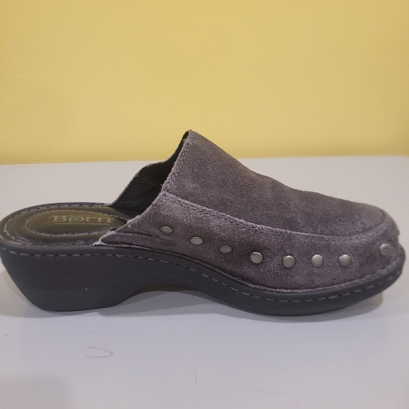 Born | Shoes | Vguc Born Majesty Gray Leather Suede Studded Slipon Clog ...